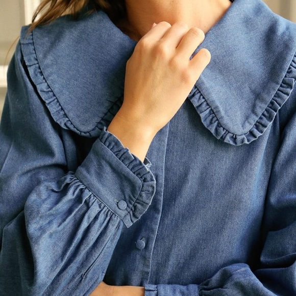 Rosae Paris | Tops | Rosae Paris Notredame Denim Blouse | Poshmark
